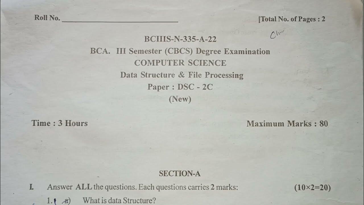 Data Structure and File Processing BCA 3rd Sem Question Paper Gulbarga University 2022 ( MBA MCA ...