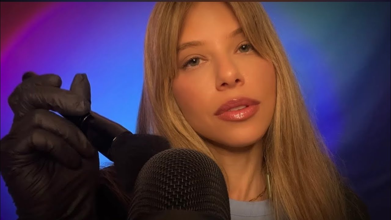 ASMR | Mic Brushing + Inaudible Whispering + Mouth Sounds w/ Latex Gloves - YouTube