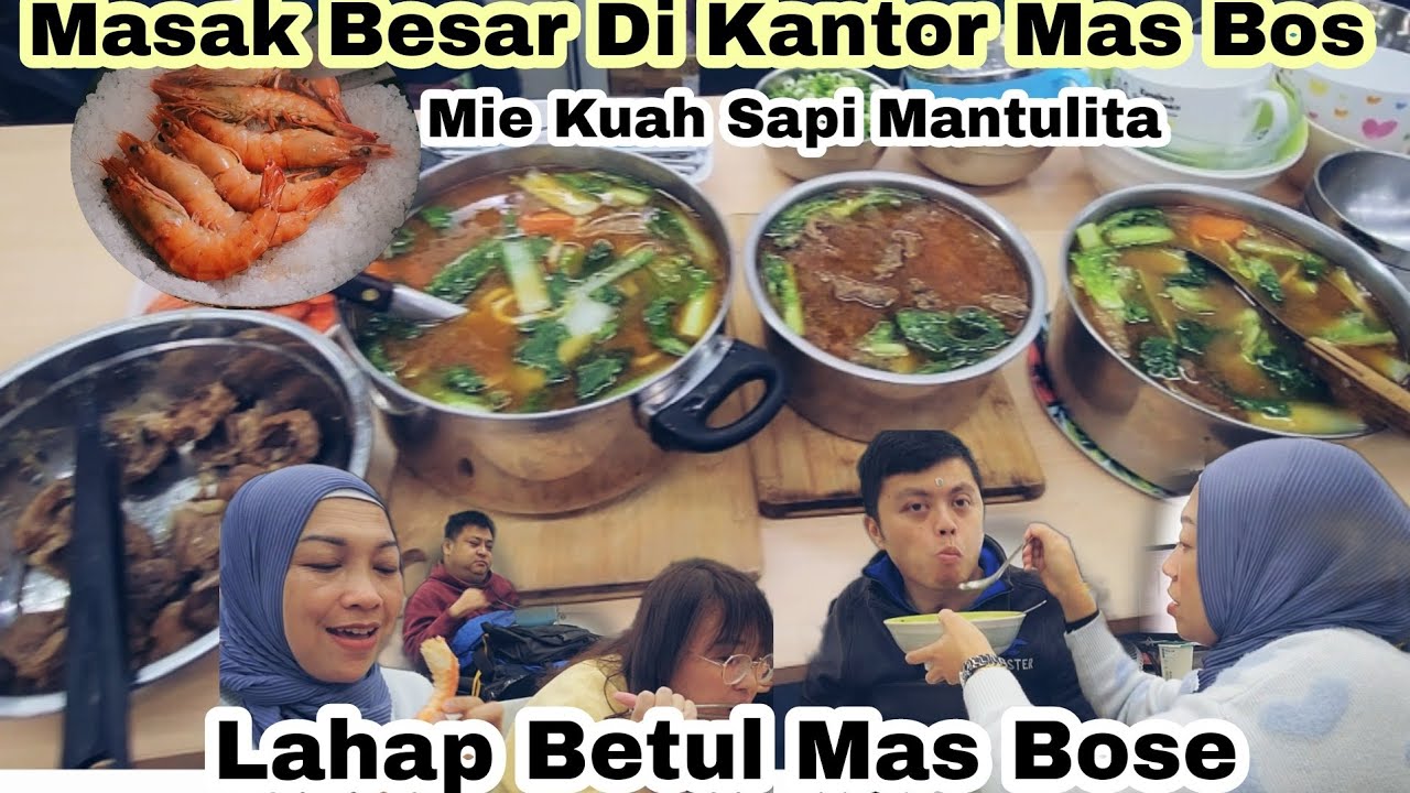 Masak Besar Di Kantor Mas Bos⁉️Mie Kuah Sapi Plus Udang Ungkep Garam ...