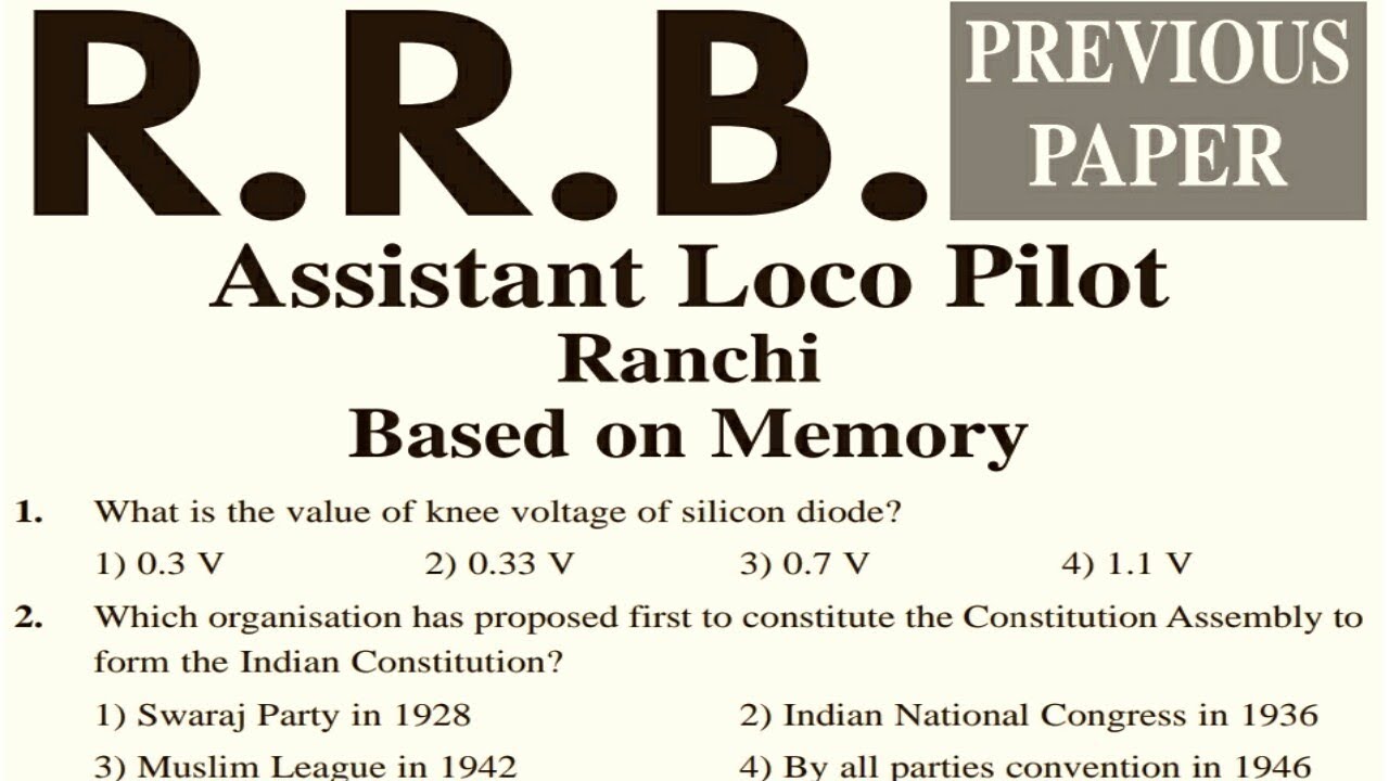RRB Assistant loco pilot & Technician Previous year Question Paper With ...