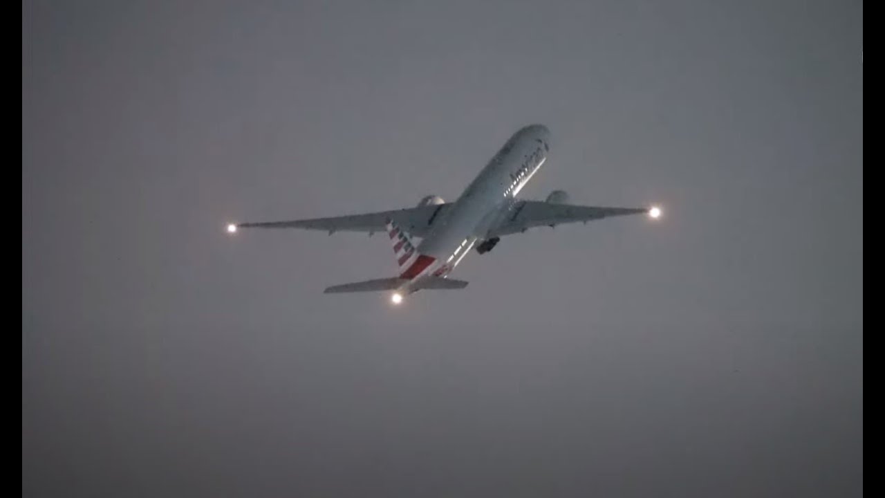 STEEP takeoff by American Airlines B777 - YouTube