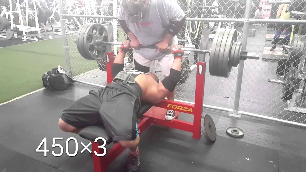 450×3 bench press - YouTube