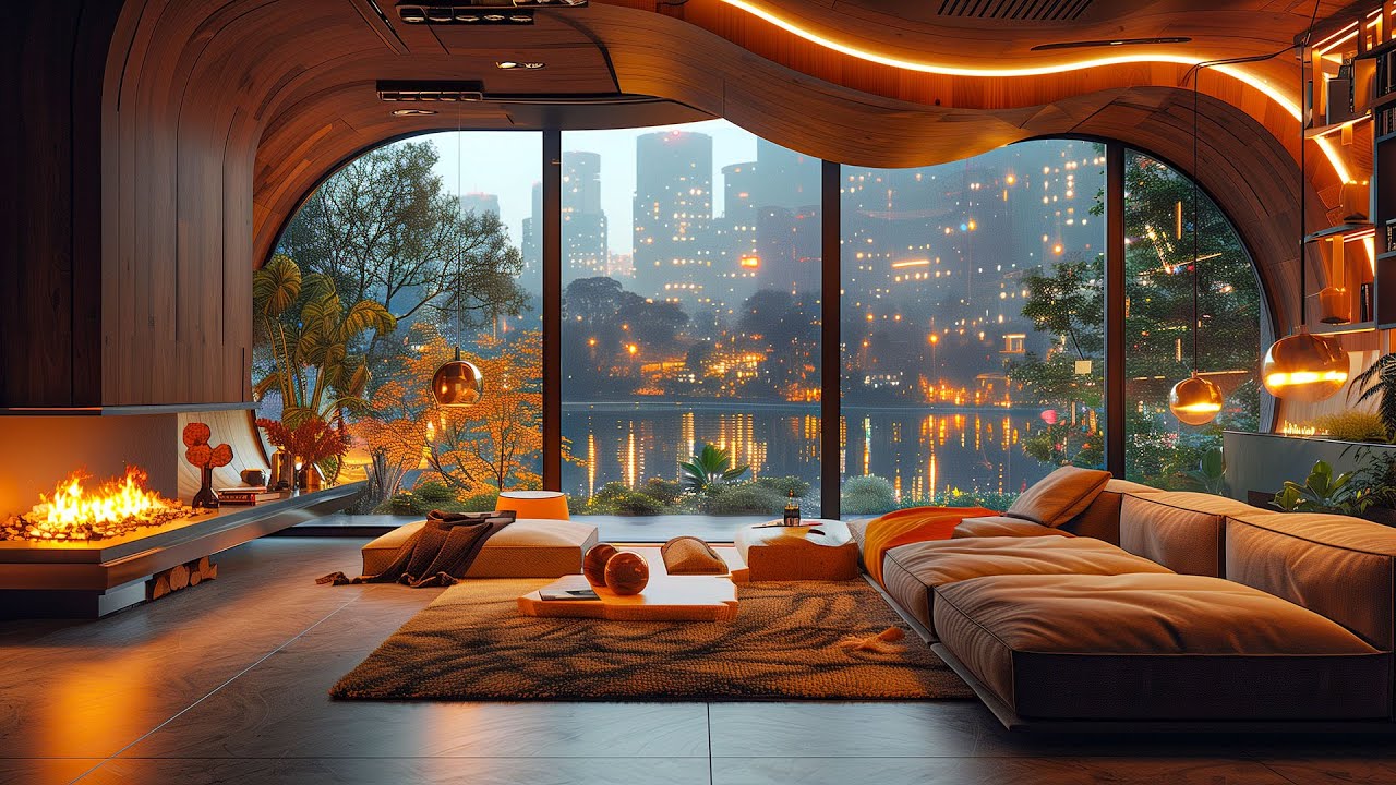 Soothing Jazz Ambiance in Modern Cityscape Living Room on Night 🎶 Your ...