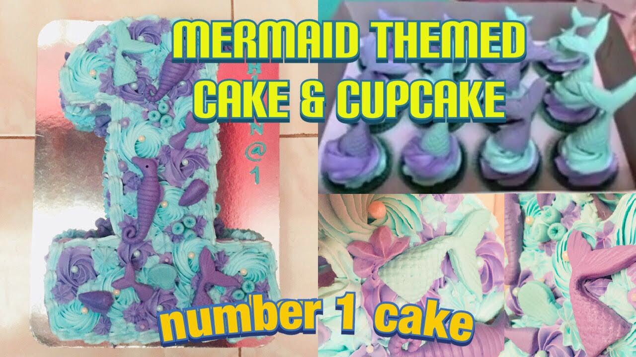 Number 1 cake | mermaid themed cake and cupcake | DIY pattern - YouTube