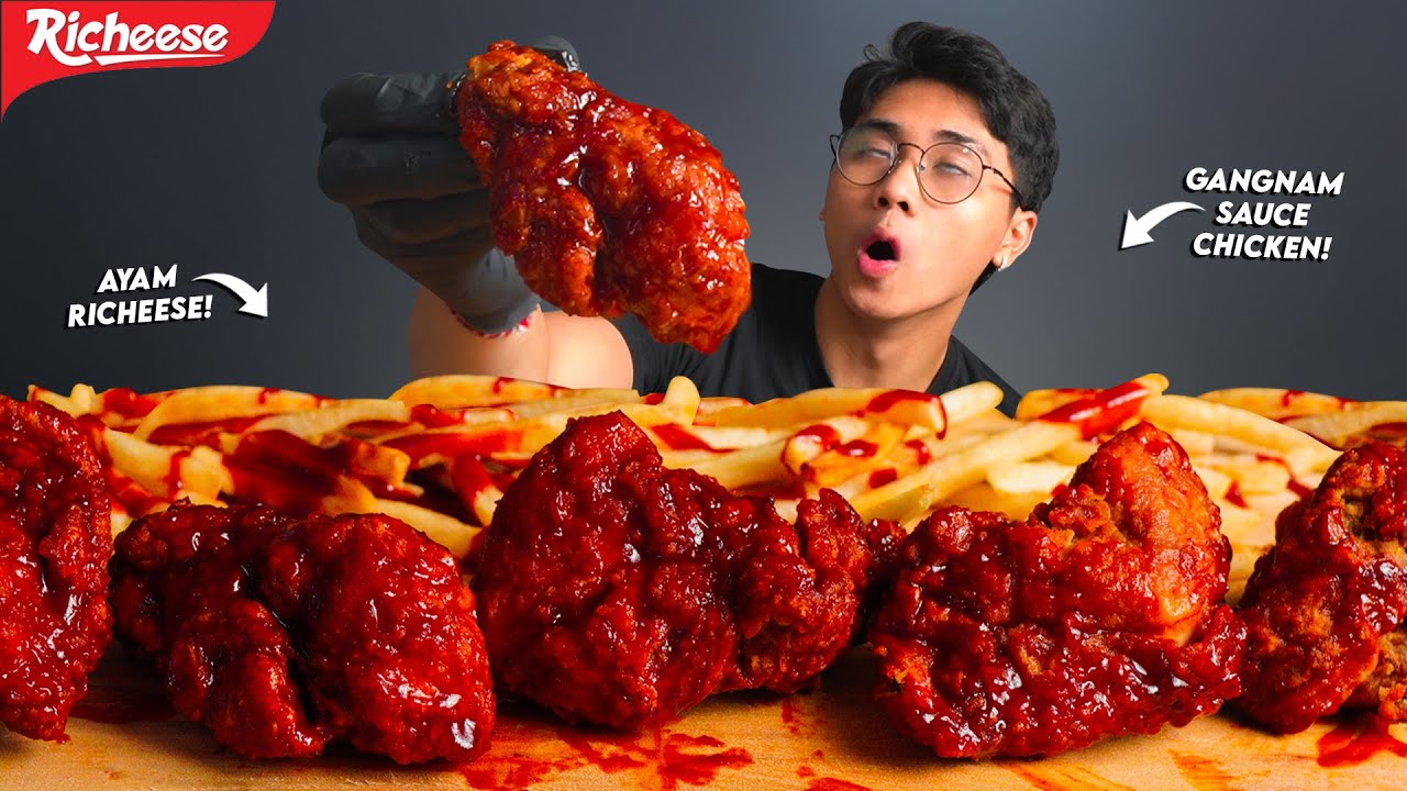 MENU BARU!! MUKBANG AYAM RICHEESE SAUS GANGNAM!! RASANYA BENERAN GINI ...
