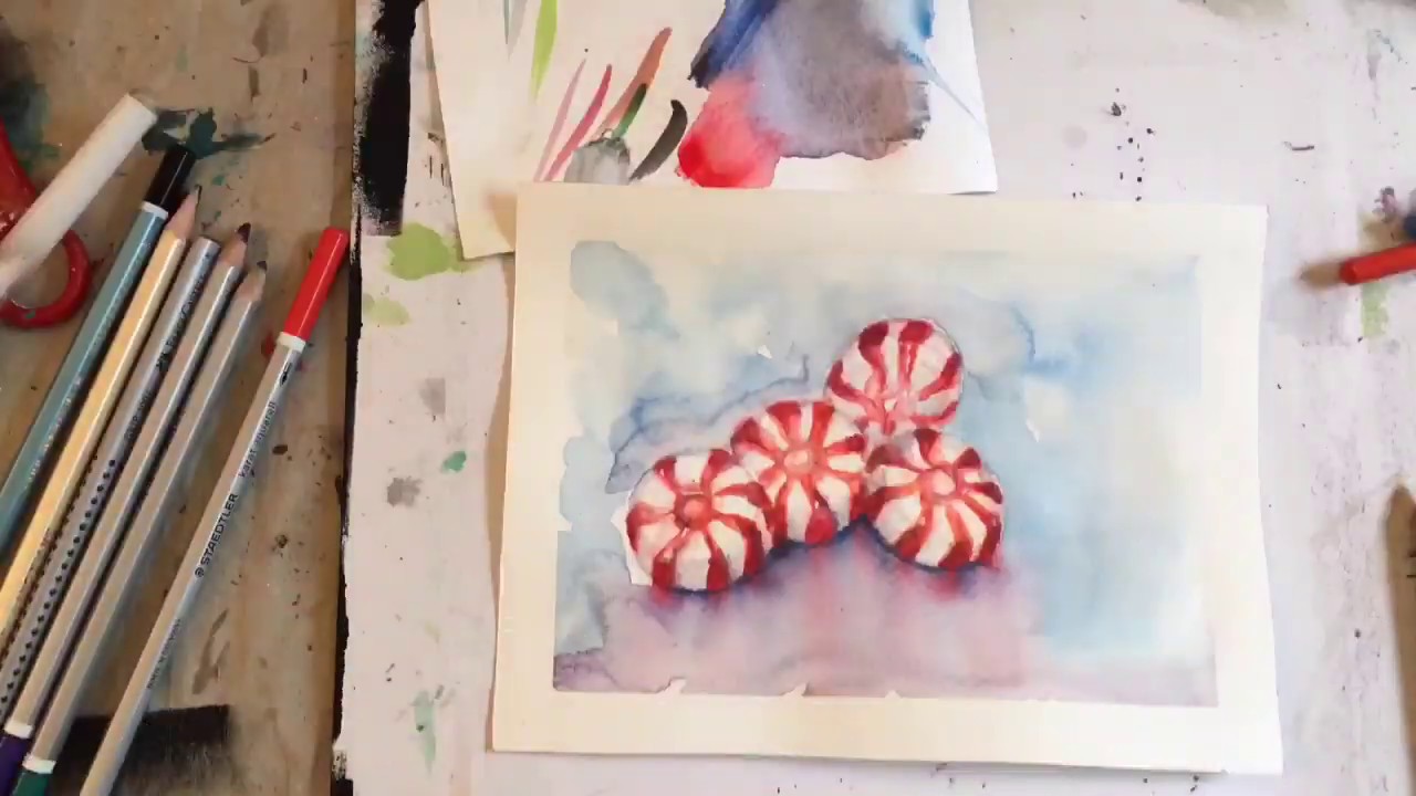Watercolor pencil peppermint candy time-lapse - YouTube