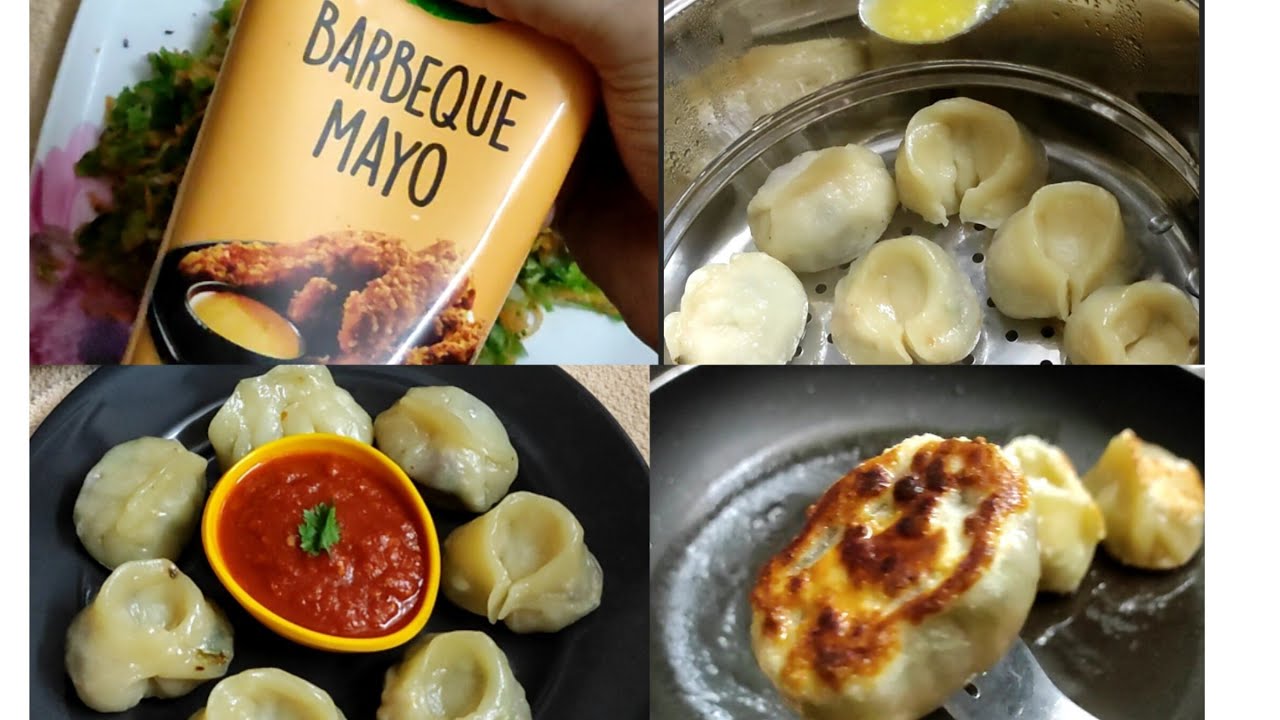 Barbeque Fried and steamed momos recipe With red chutney मोमोस रेसिपी ...