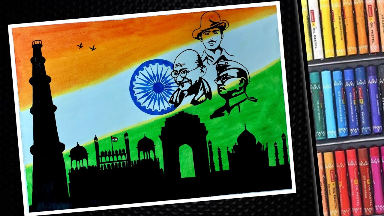 Independence Day Drawing || 15 August Drawing || Oil Pastel Drawing ...