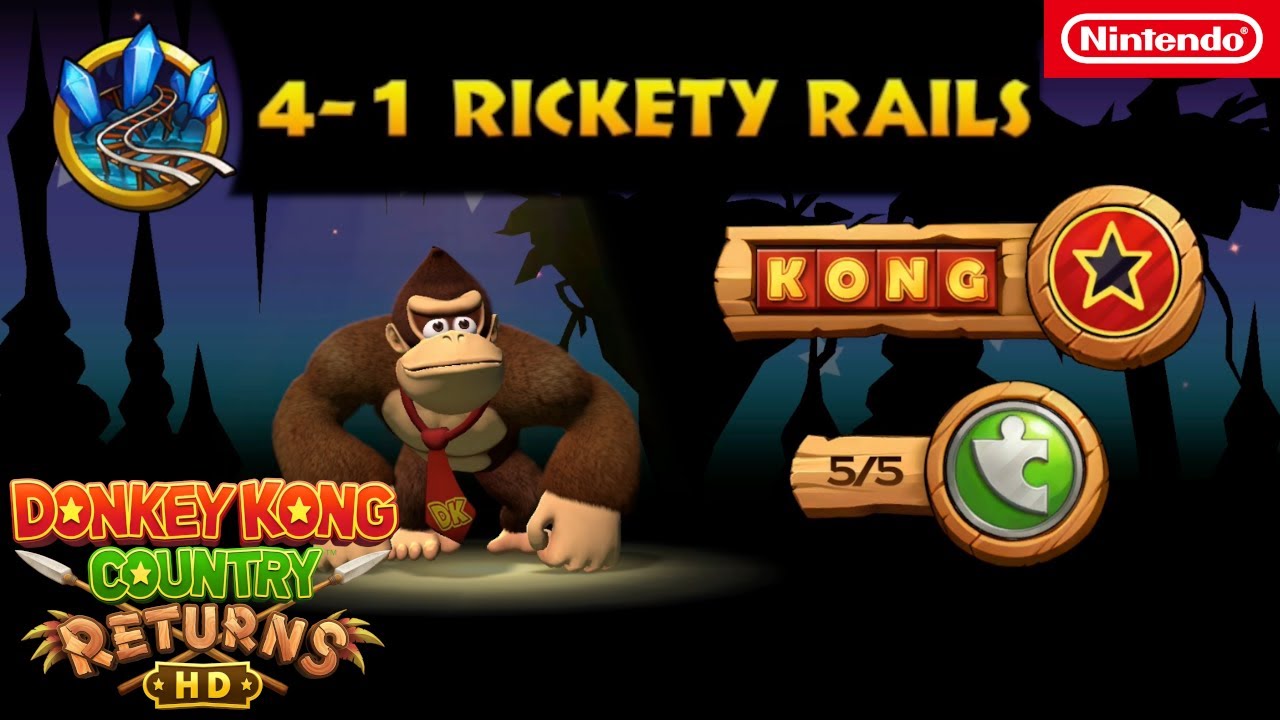 4-1 Rickety Rails 100% | Cave All Puzzle Pieces KONG letters | Donkey ...