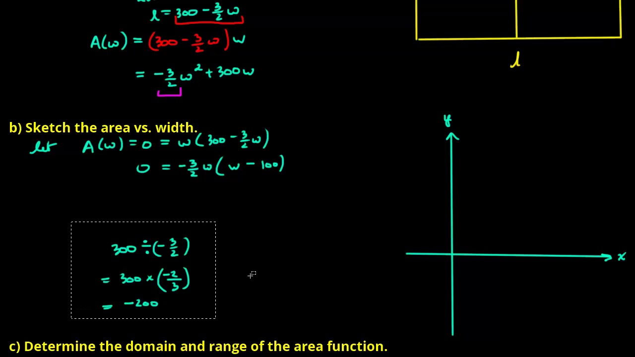 Area word problem domain and range - YouTube
