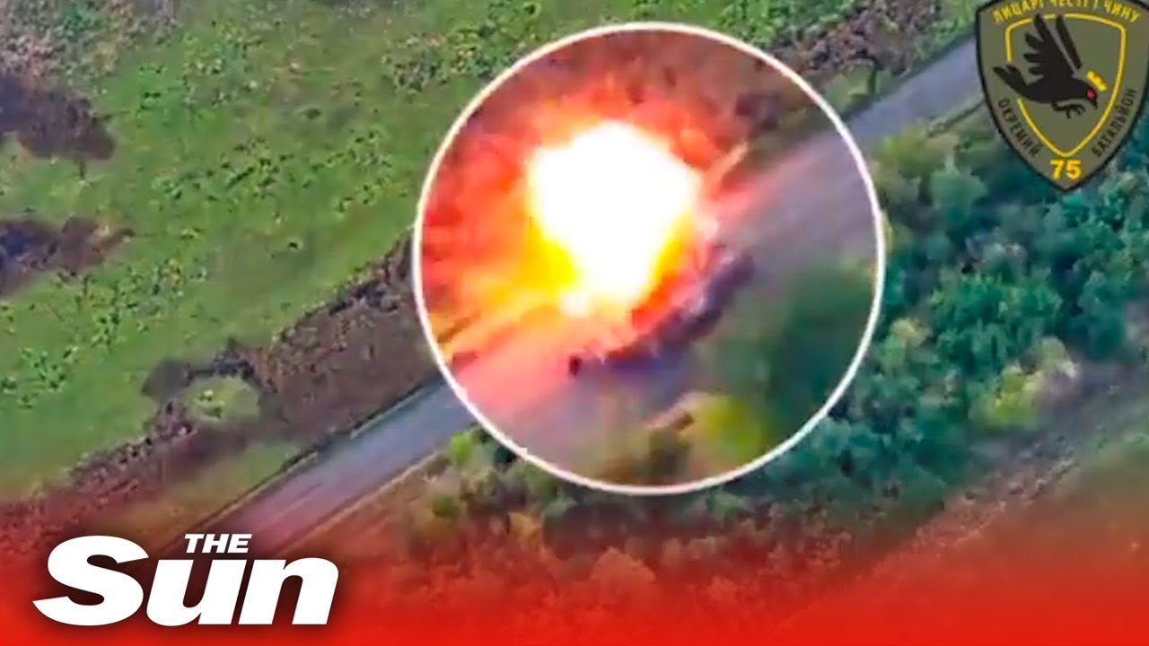 Russian tank EXPLODES in ball of flames after Ukrainian missile strike ...