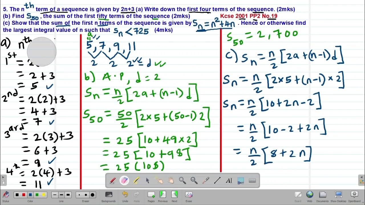 MATH: FORM 3: SEQUENCES AND SERIES (A.P): LESSON 4 (KCSE 2001 PP2 NO.19) - YouTube