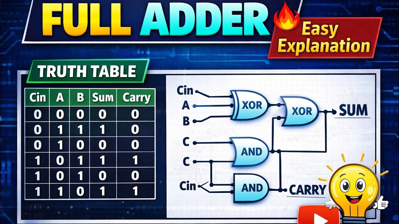 Full Adder Explained | Digital Electronics | Truth Table, Boolean ...
