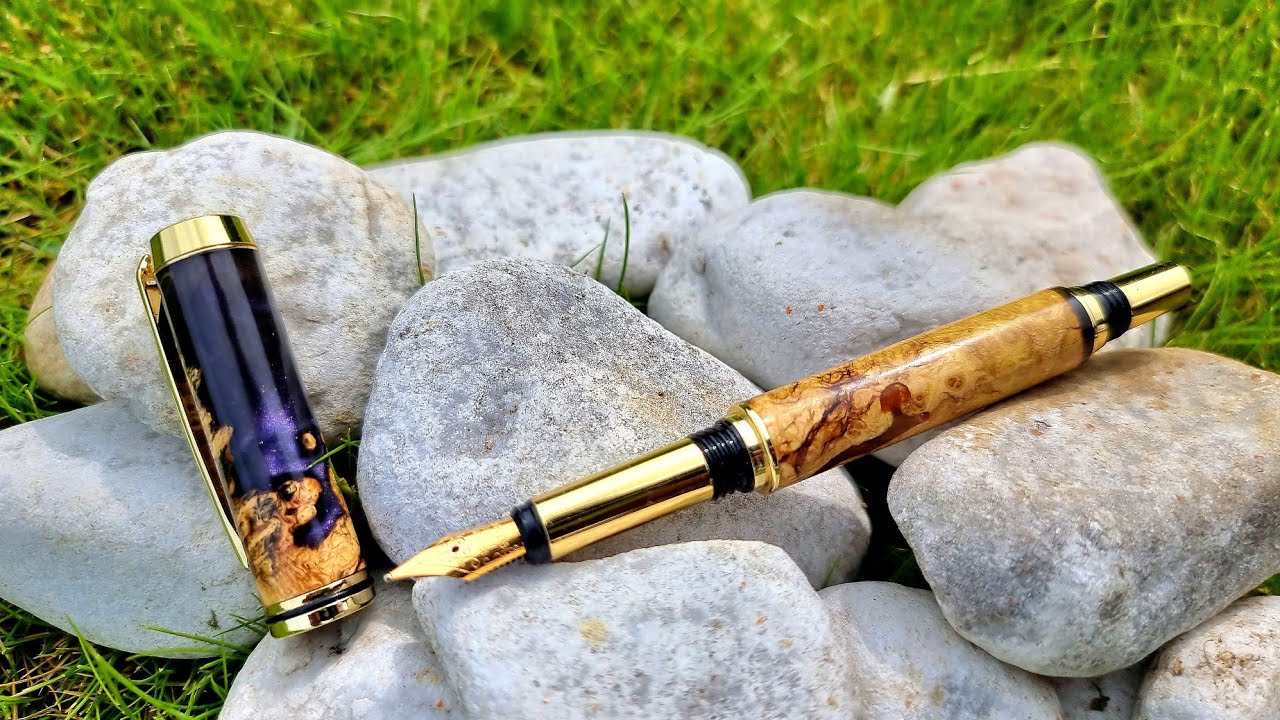 Handmade Fountain Pen: Woodturning with Acacia Burl and Epoxy Resin ...