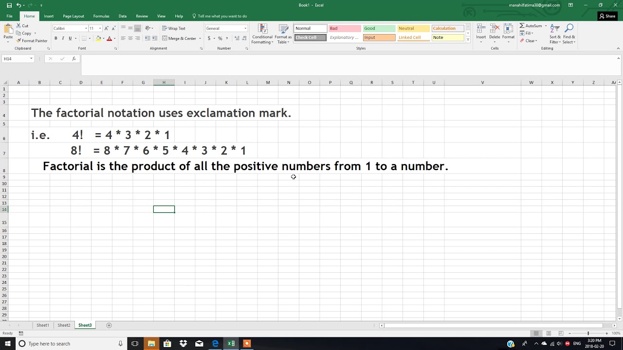 How to use factorial in Microsoft Excel In English Saima Academy - YouTube