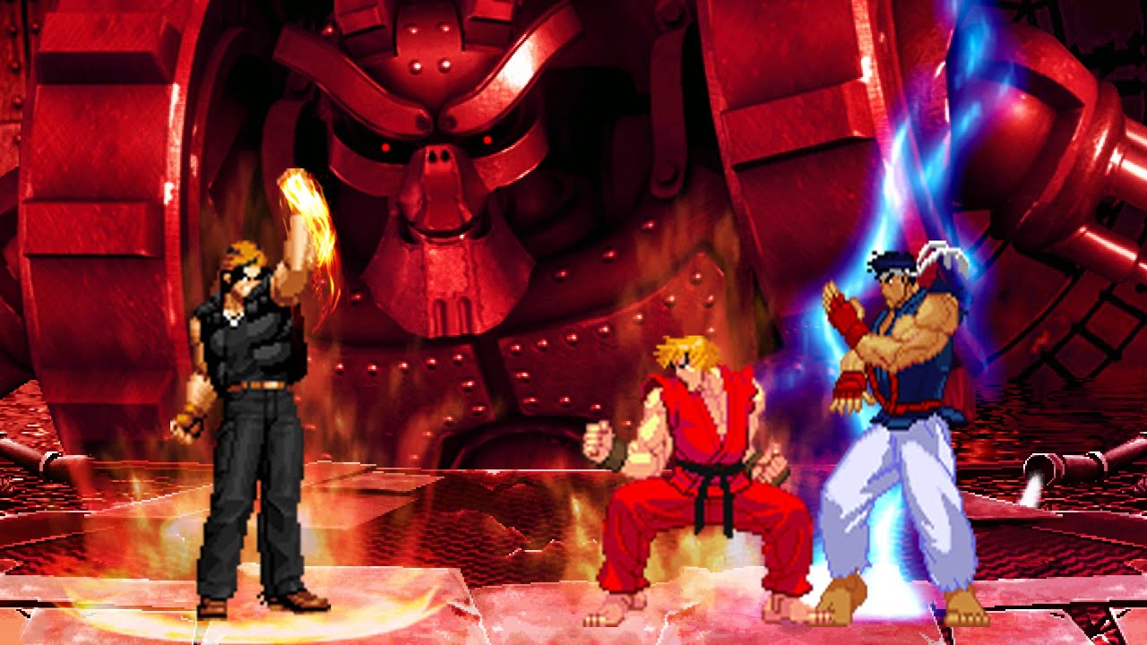 [KOF Mugen] Nuclear Ralf Vs Shin Ryu & Ken - YouTube