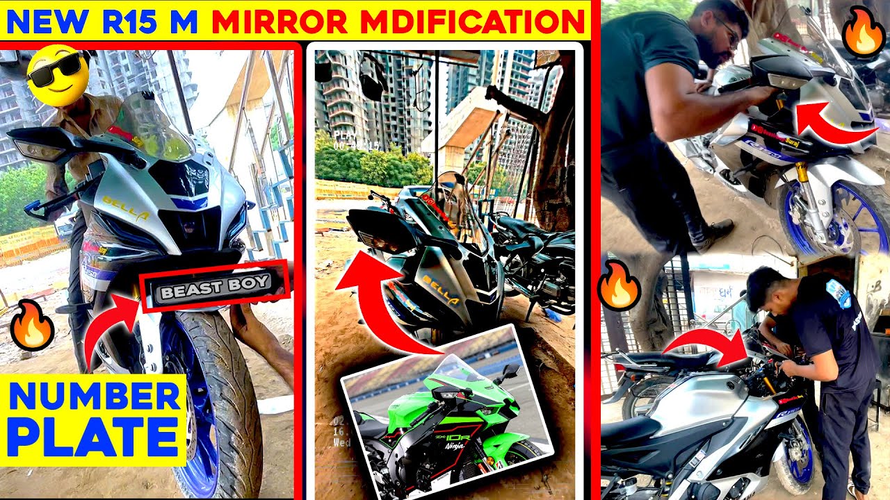 KAWASAKI ZX1OR MIRROR ON R15 M 😍 NEW R15 M MODIFICATION NUMBER PLATE ...
