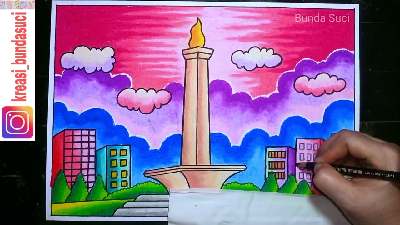 Cara menggambar dan mewarnai Monas (Monumen Nasional) - bunda suci ...