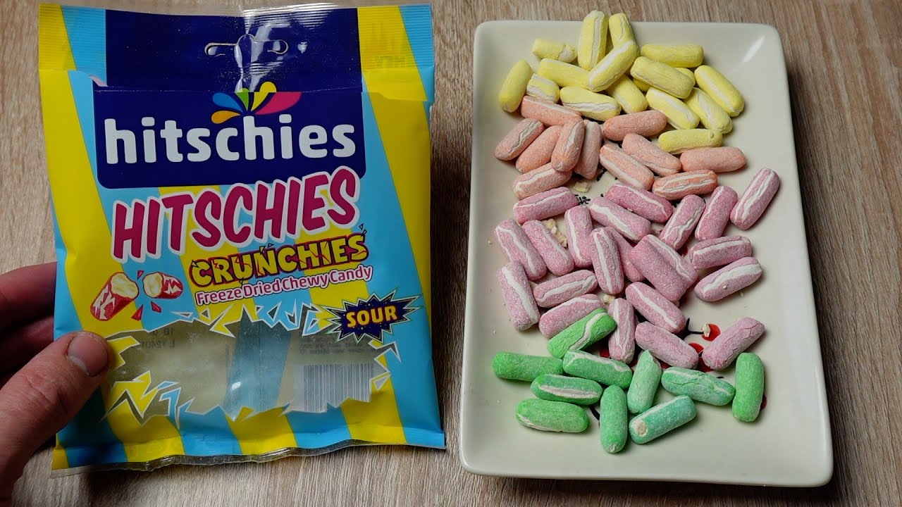 hitschies Crunchies Sour 🥶 Gefriergetrocknete saure Kaubonbons in 4 Geschmacksrichtungen - YouTube