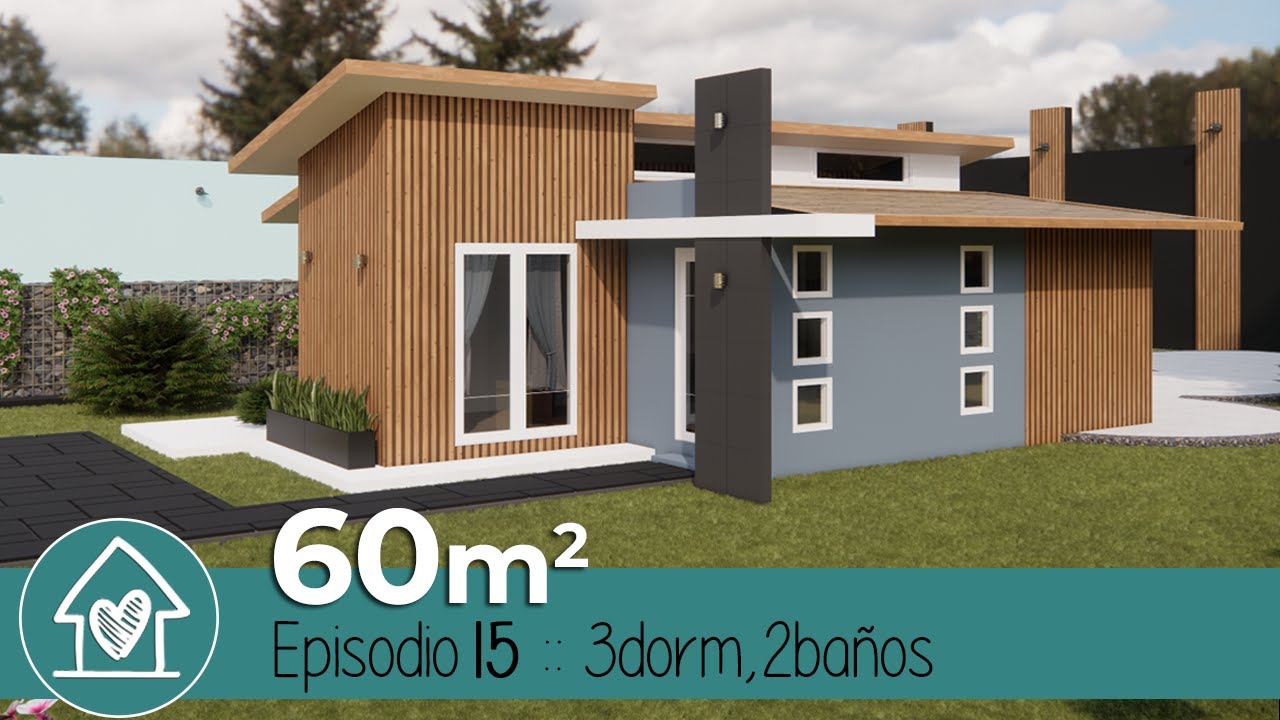 🔰 60m2 | 3 dormitorios, 2 baños | Plano de Casa pequeña en 3D - YouTube