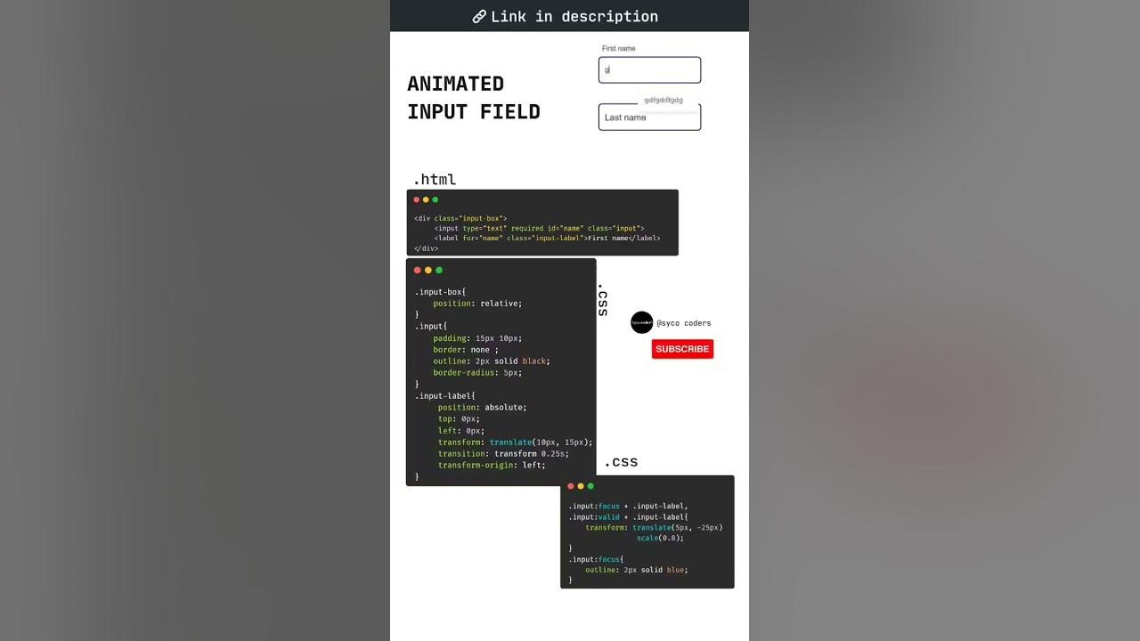 Animated Input Text Field Html Css Tutorial 2022 Css Project Codewithharry Youtube