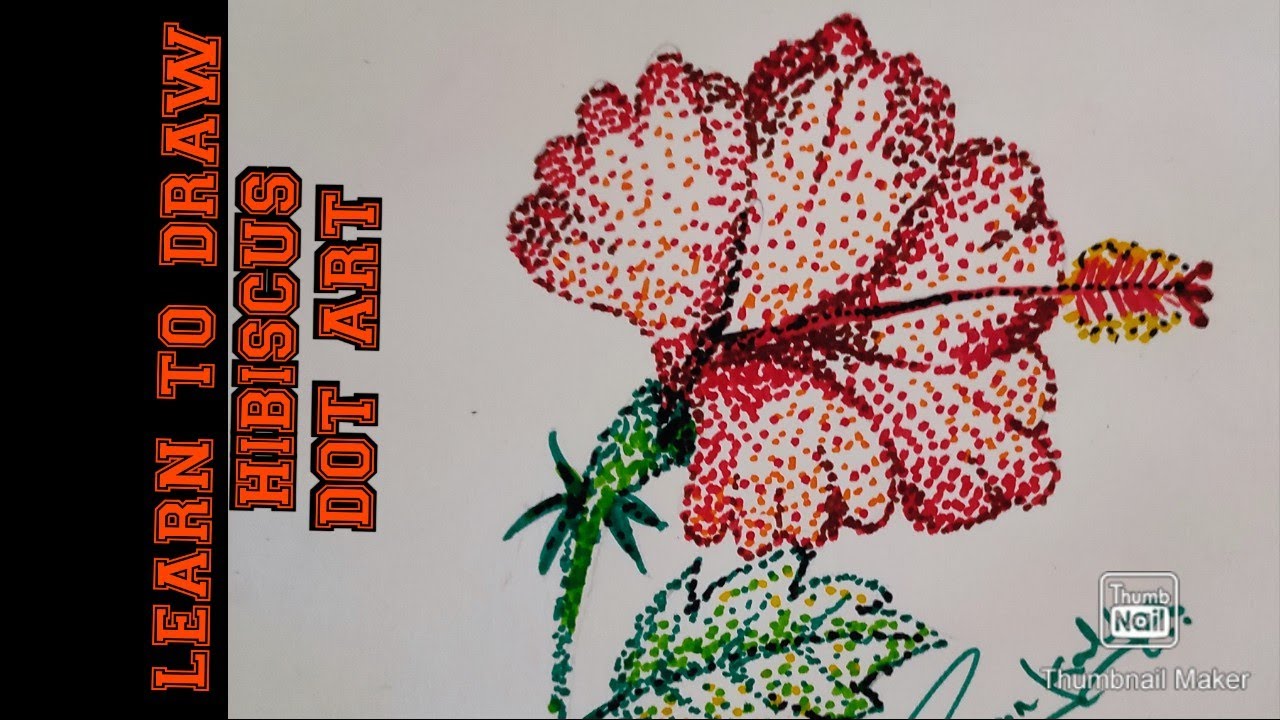dot art - stippling art - how to draw hibiscus - YouTube