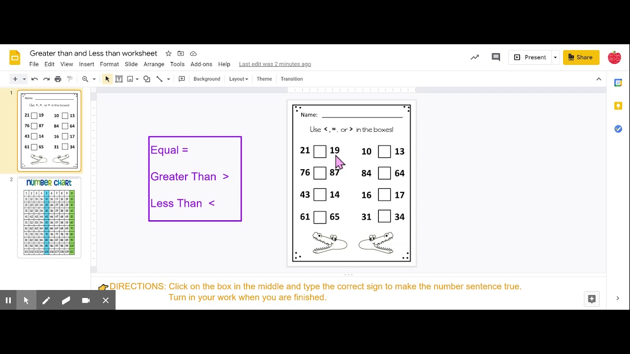 Greater than and Less than worksheet - Google Slides - YouTube