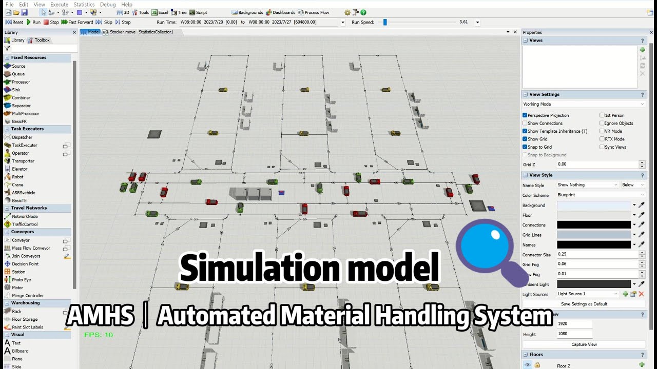 Simulation model 【AMHS | Automated Material Handling System】 - YouTube