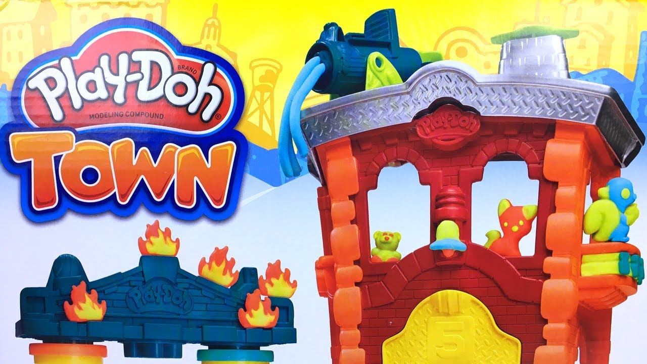 PLAY-DOH TOWN FIREHOUSE WITH FIREMAN RESCUE HEROES FIRE FLAME POLE ...