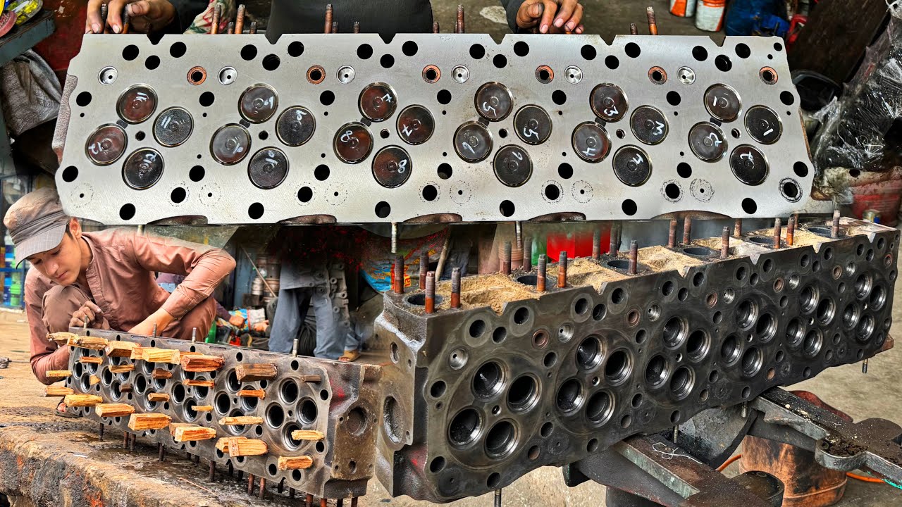 Complete Restoration of an 6-Cylinder Diesel Engine Head | How to ...