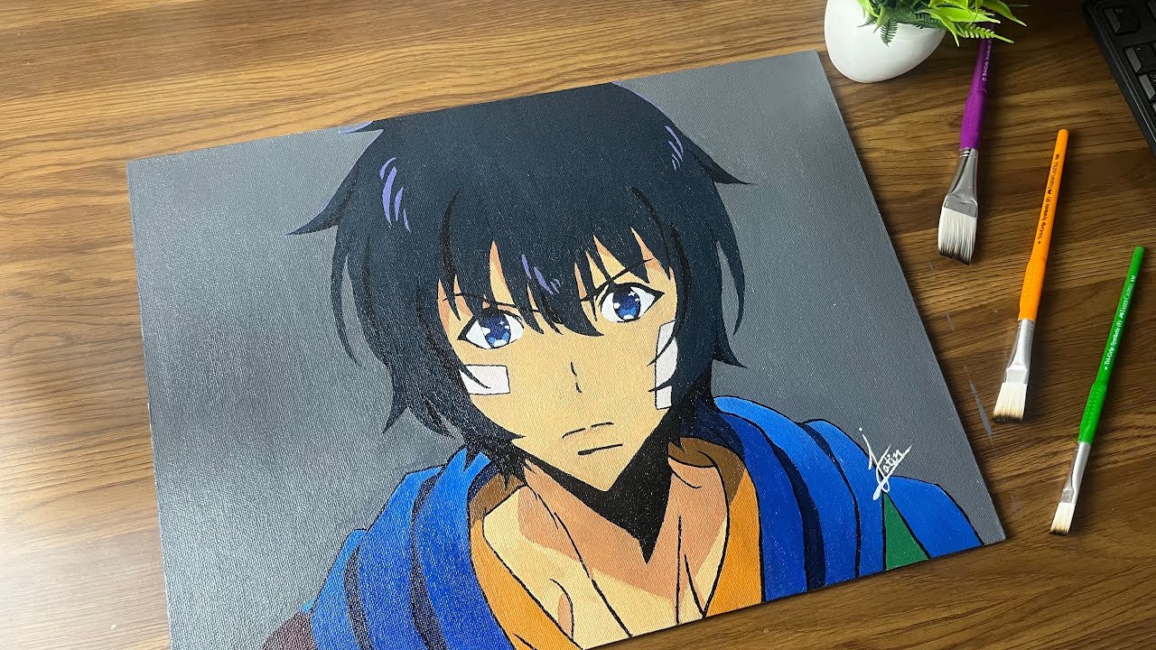 Painting Solo Leveling on canvas|| First time trying Canvas|| Jatin ...