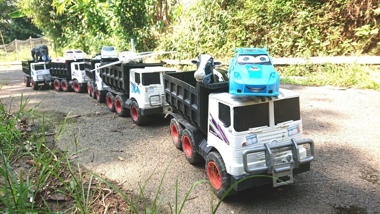 MOBIL TRUCK GANDENG MENCARI MAINAN PESAWAT, SAPI, MOBIL BALAP, MOBIL ...