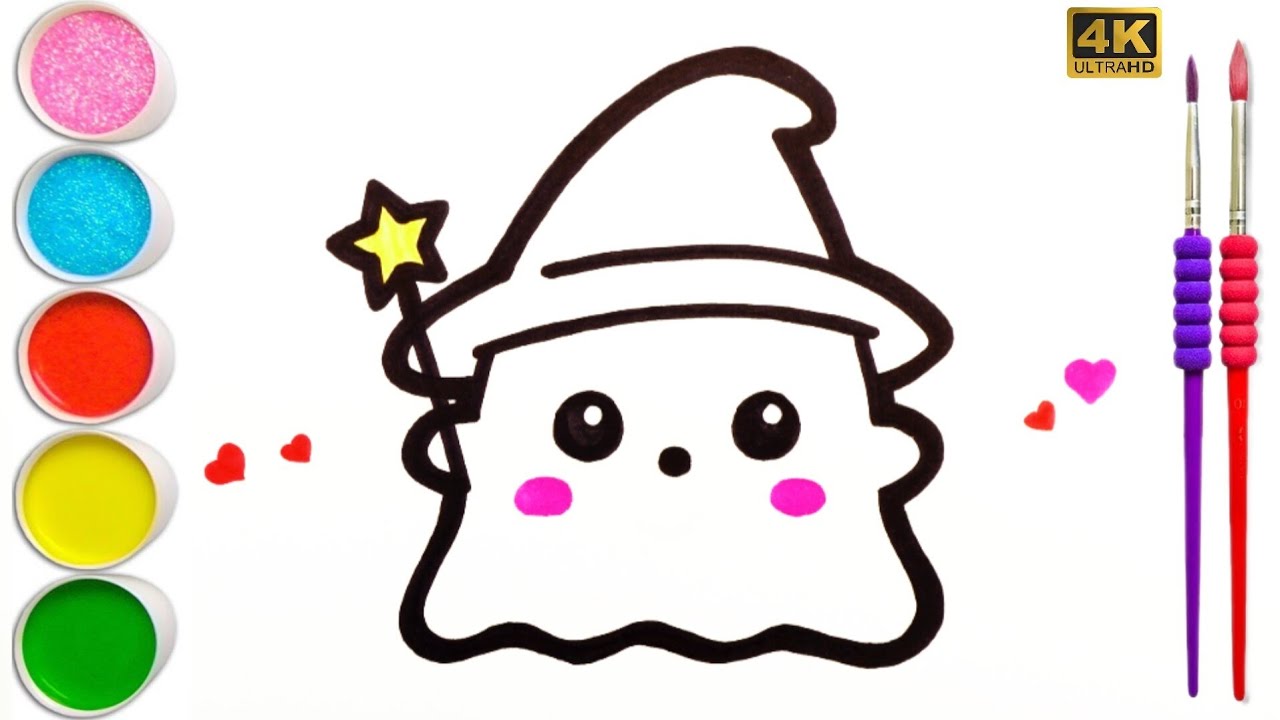 Cute Ghost drawing for kids & toddlers | Easy Ghost, Mermaid drawing ...