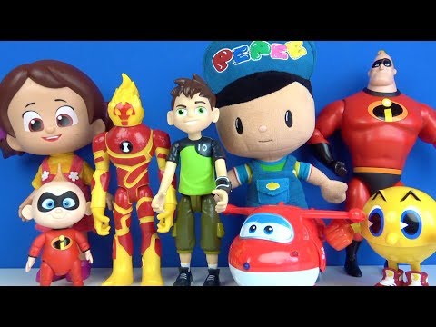 Ben10 çizgi film oyuncakları ile Pepee Niloya Harika Kanatlar Jett inanılmaz Aile 2 Pacman tanışıyor