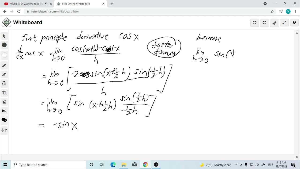 first principle derivative cos x - YouTube