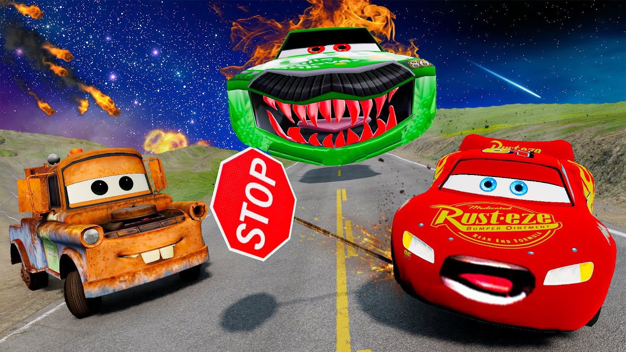 Angry Big EVIL CHICK HICKS vs Lightning Mcqueen and MATER Pixar Cars in ...