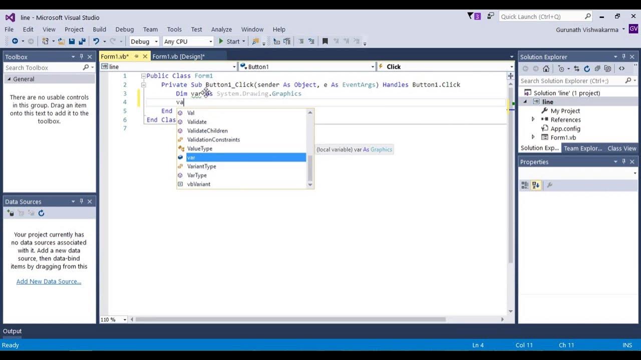 How to draw a line in visual studio 2015 - YouTube