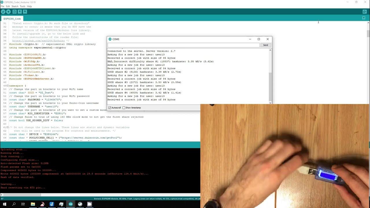Duino coin mining benchmark on ESP01 - YouTube