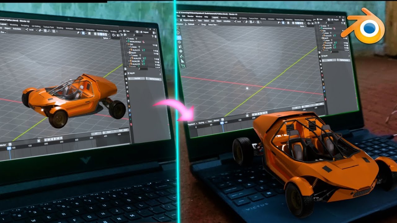 Get a car from Laptop Screen using Blender 3d - VFX tutorial - YouTube