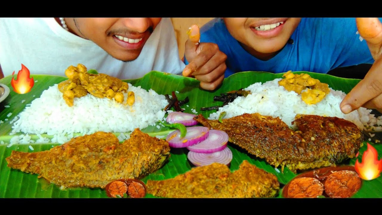 big fish curry with white rice and onion 🌶️ || and taste fish gravy ...