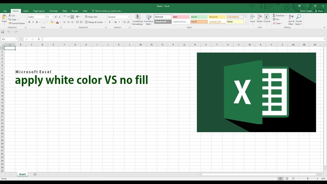apply white color VS no fill I Microsoft Excel - YouTube