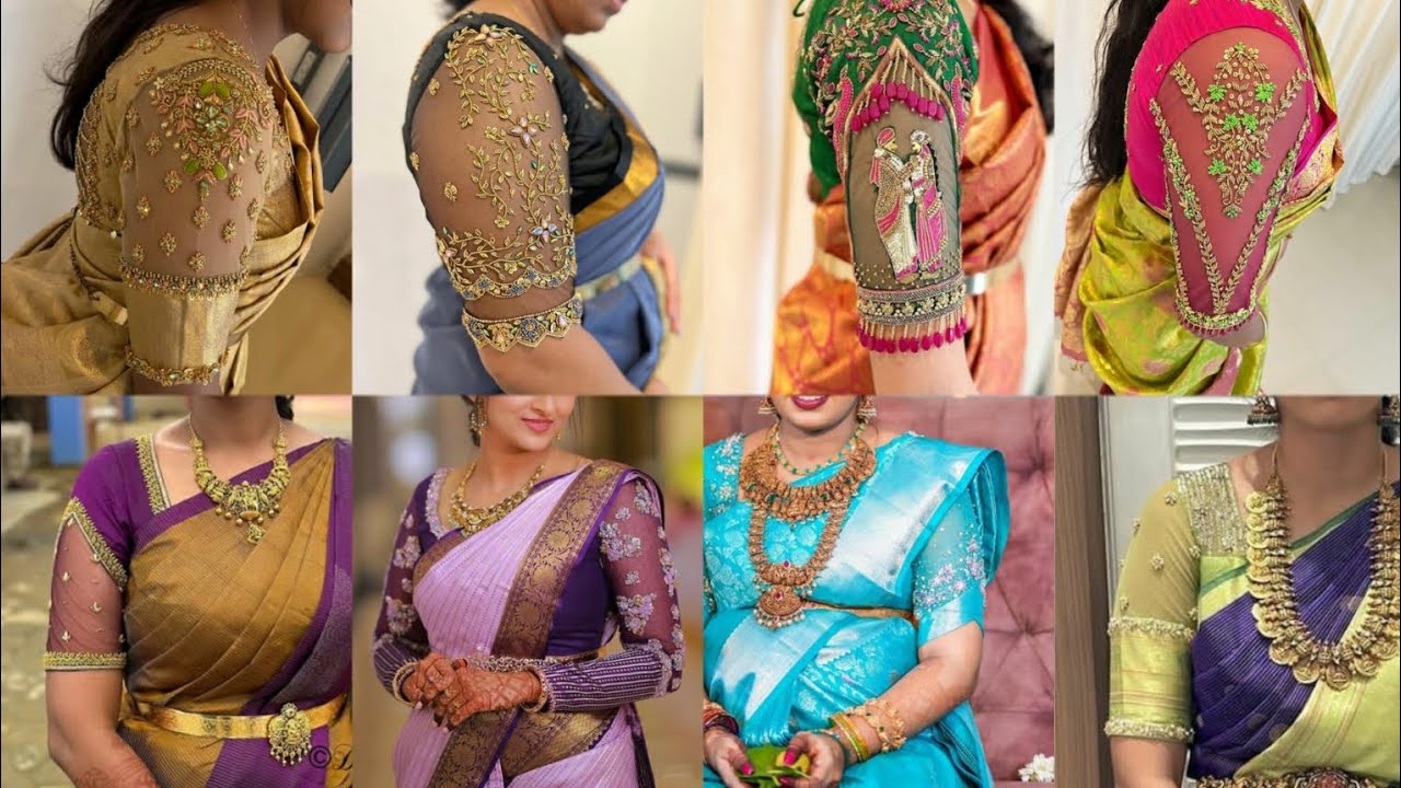 maggam work blouse designs / net sleeve maggam work blouses - YouTube