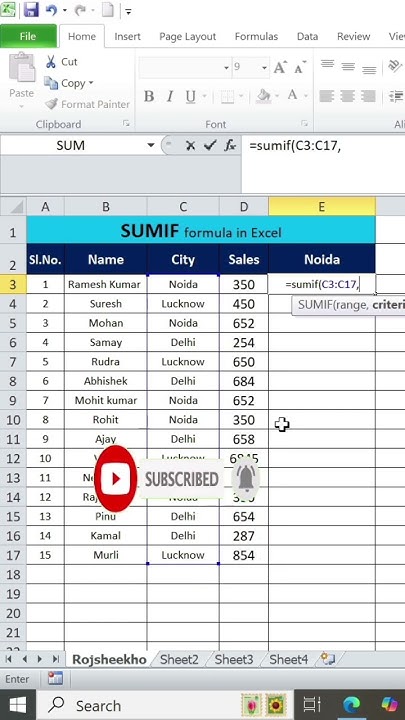Sumif Function Excel | Sumif in excel | sumif Formula | #shorts - YouTube