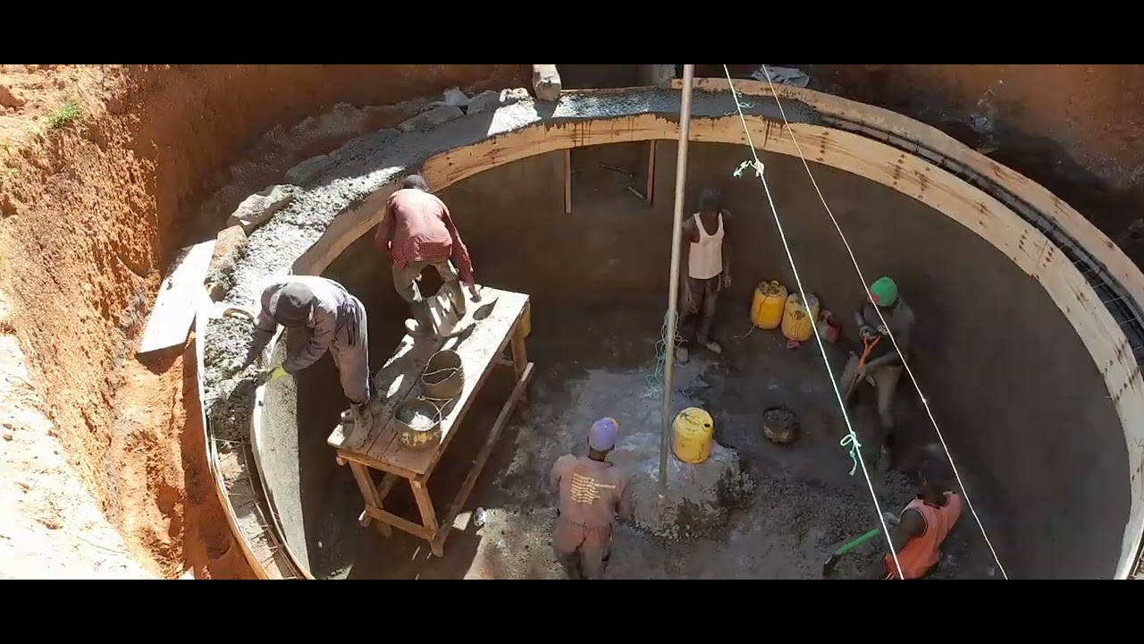 concrete work for a 59m³ biogas digester - YouTube