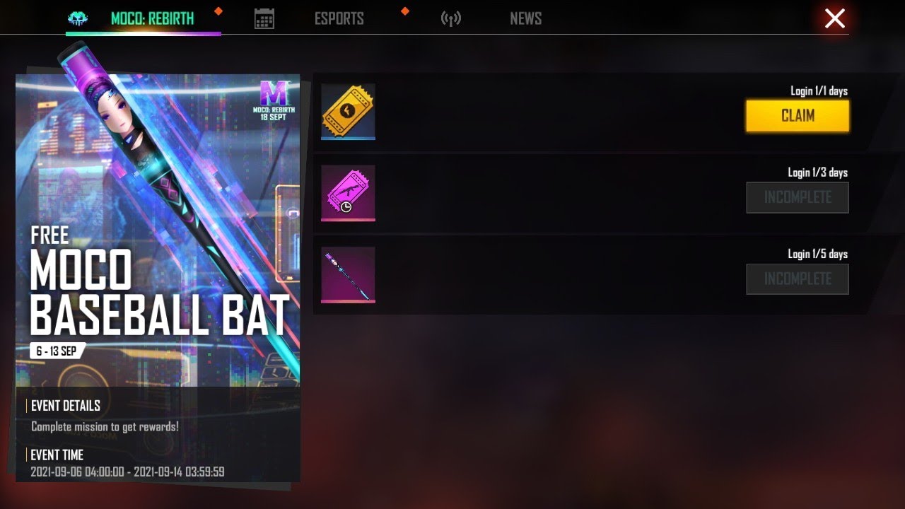 FREE FIRE MIRCO BASEBALL BAT NEW EVENT| FREE FIRE FREE BAT SKIN LONGING ...