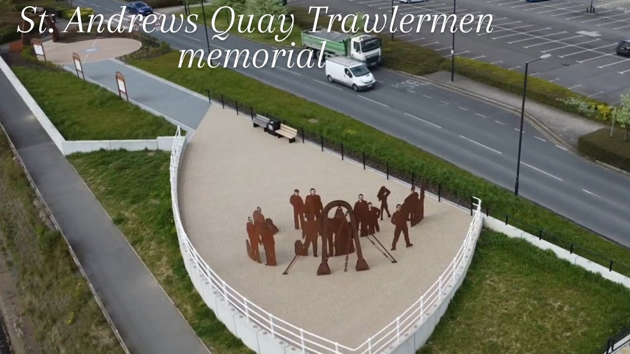 St Andrews Quay Hull. Memorial to lost Trawlermen. Drone flight. - YouTube