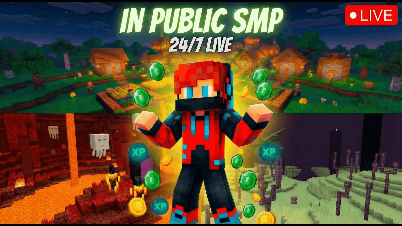 Playing In Minecraft Public Server at Live | Banana Smp Live Giveaway ...