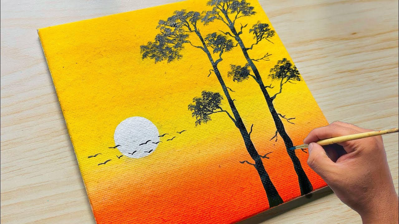 Easy Sunrise Painting | Acrylic Painting For Beginners | Easy Painting ...
