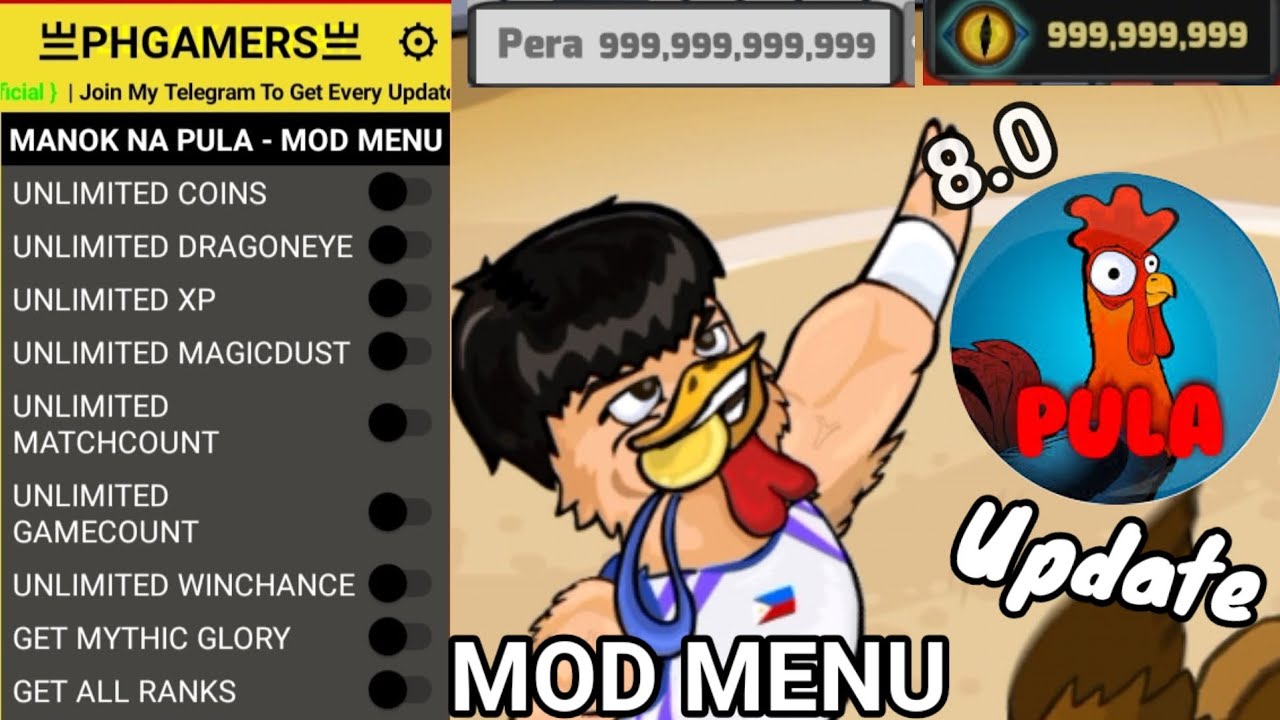 Manok na pula Mod menu Unlimited money Eyes,Max,Level mods Update 8.0 ...