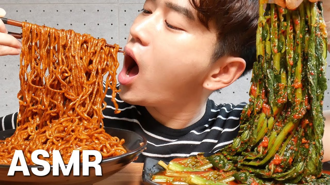 짜장라면(불닭게티)+갓김치 리얼사운드 먹방 ASMR Black Been Noodles God Kimchi Real Sound ...